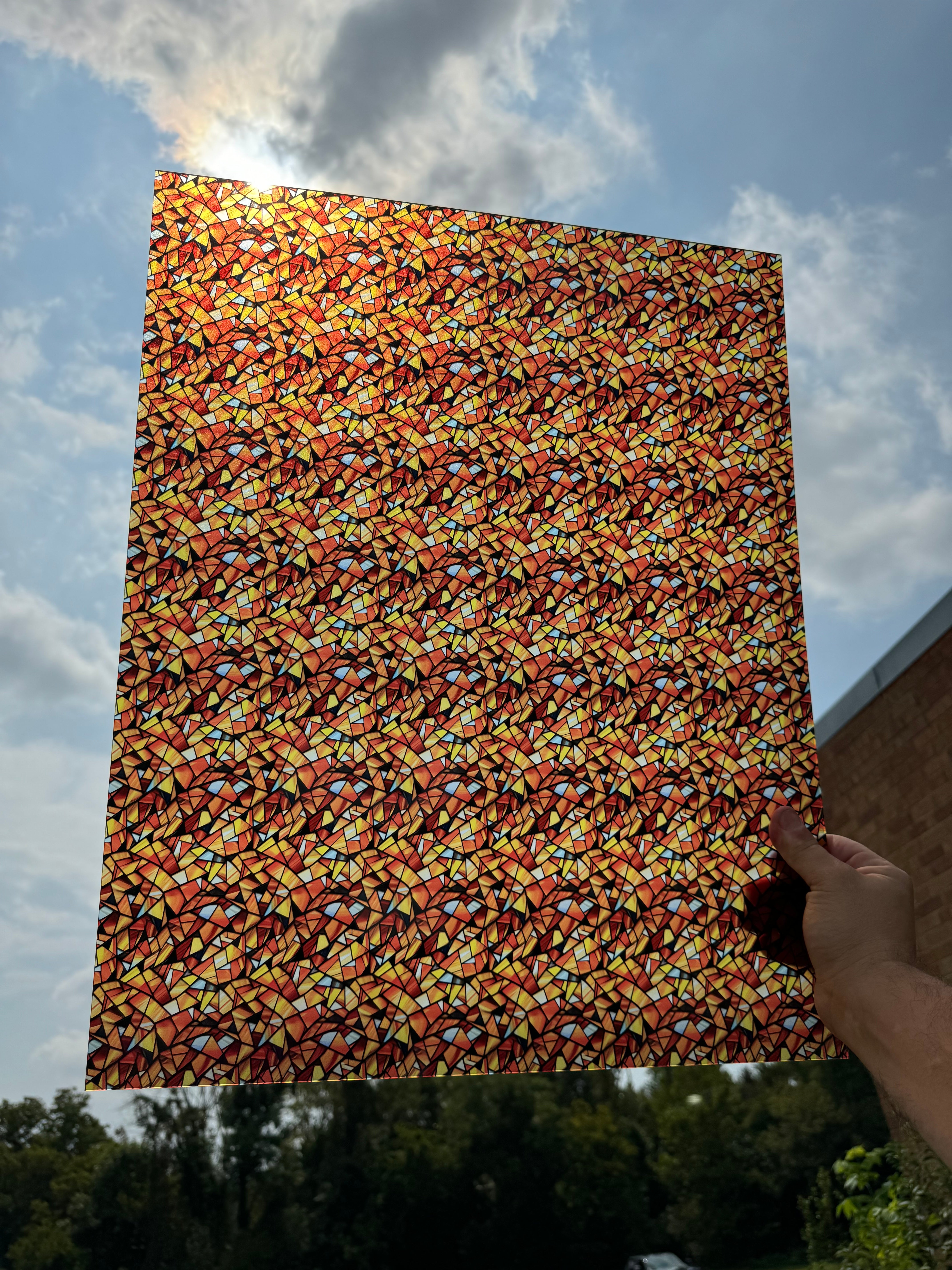 PatternPly® 19x24" Transparent Abstract Candy Corn Stained Glass Origi ...