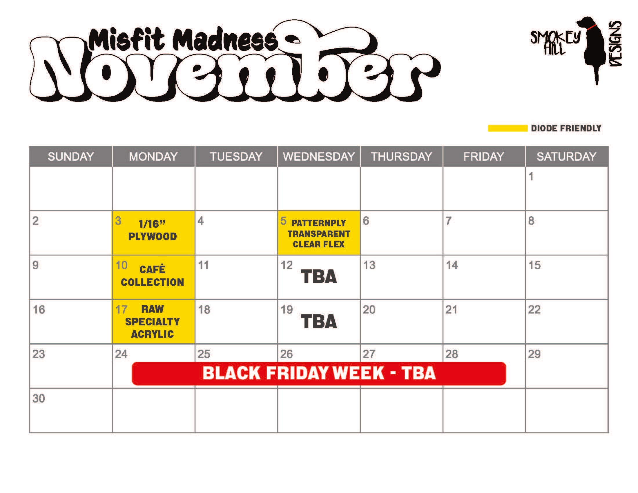 2025 November Misfit Calendar – Smokey Hill Designs